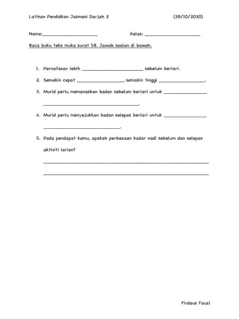 Latihan Pj Tahun 2 Kadar Nadi Pdf