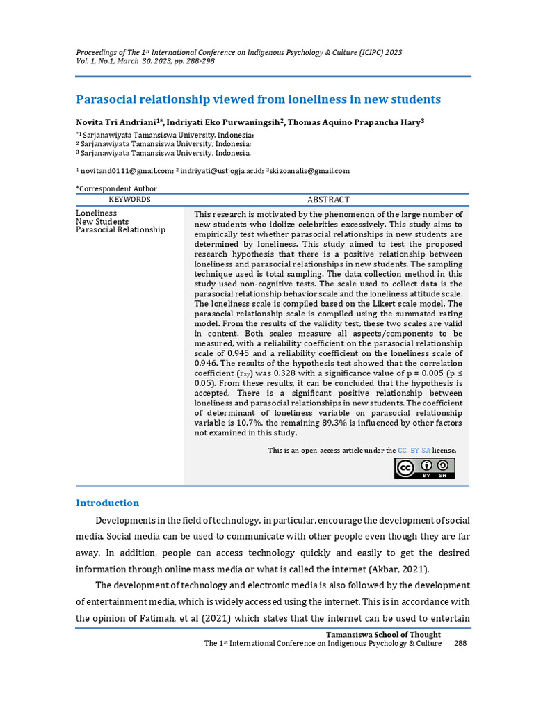 Parasocial Relationship Viewed From Loneliness in New Students | PDF ...