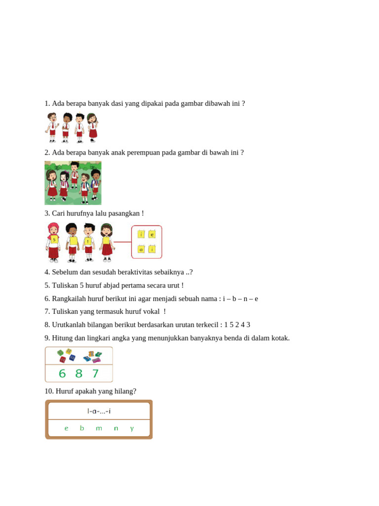 Latihan Soal Tema 1 untuk Anak-anak | PDF | Olahraga & Rekreasi | Game & Aktivitas