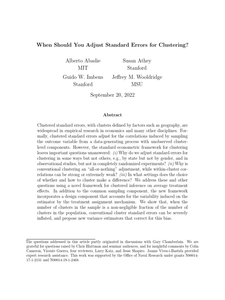 Abadie Et Al 2022 - Cluster Standard Errors | PDF | Errors And Residuals | Estimator