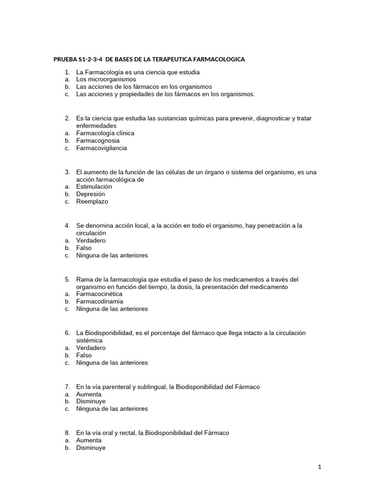 Cuest Mod S1-2-3-4 de B. T. F.A | PDF | Medicamentos con receta | Acetilcolina