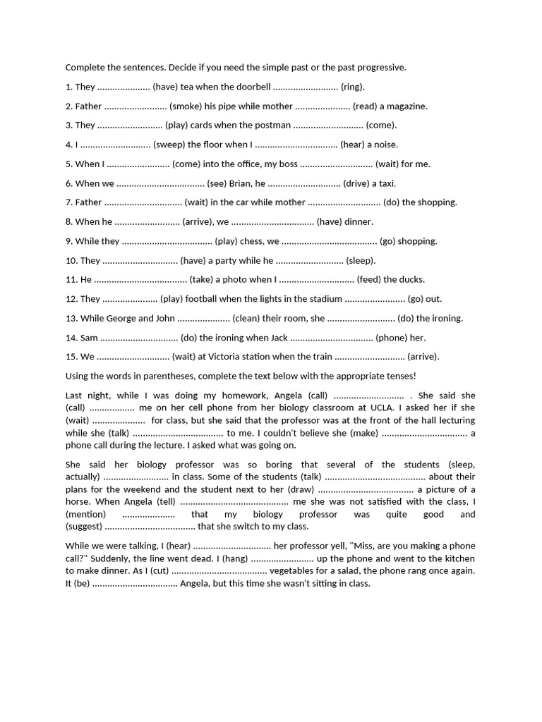 Past Continuous Exercise | PDF