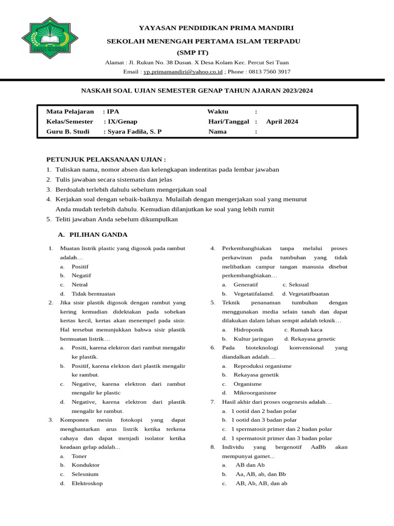 Uas Ipa KLS Ix 2024 | PDF