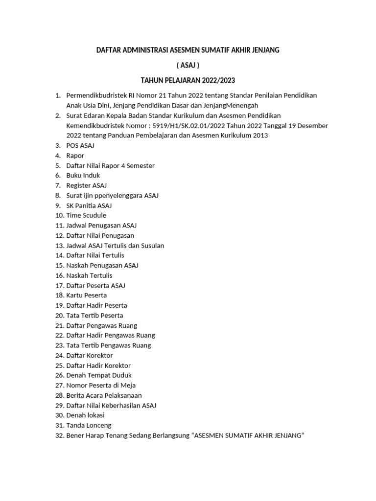 Administrasi ASAJ Kelas 6 2022/2023 | PDF | Karier & Perkembangan ...