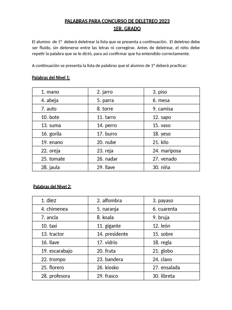 listado-de-palabras-para-1ro | PDF