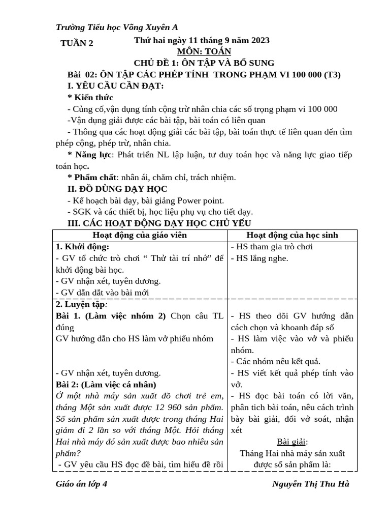 TUẦN 2 - TOÁN 4 KNTT | PDF