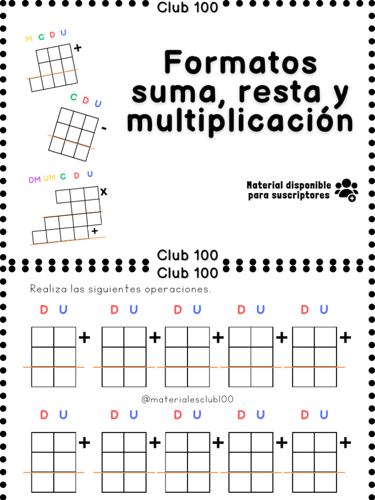 Formatos para Sumas, Restas y Multiplicación | PDF