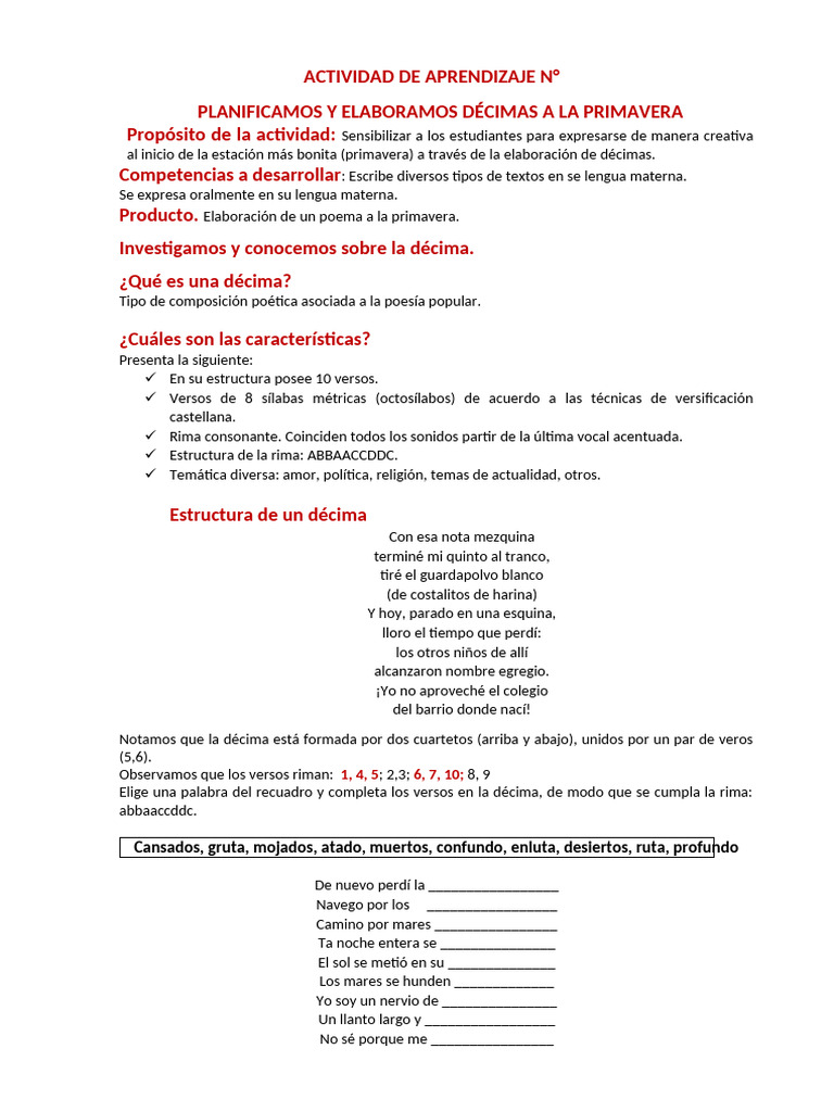 Act. Decimas Hoy | PDF | Poesía | Rima