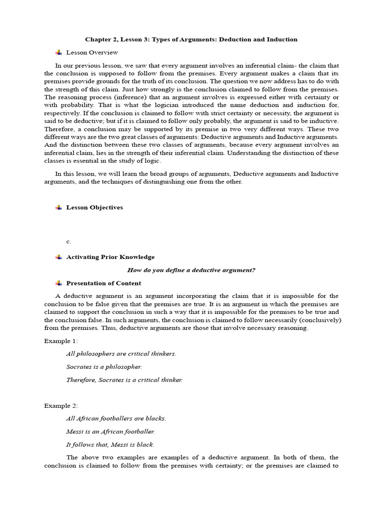 Logic - Chapter 2, Lesson 3 | PDF | Argument | Deductive Reasoning