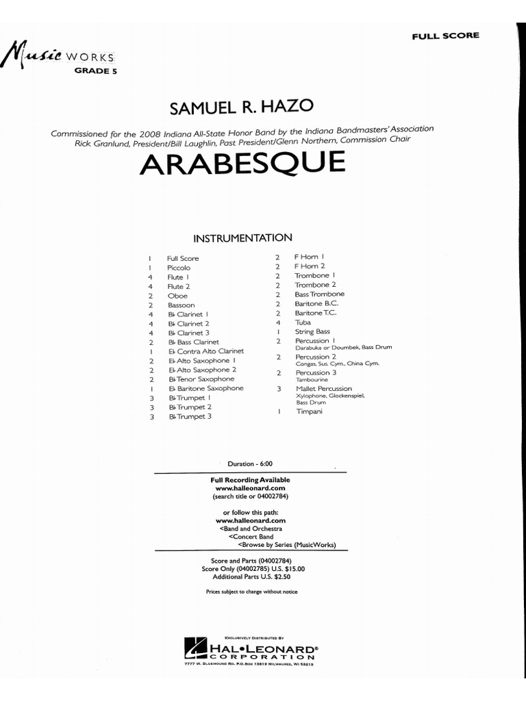SCORES - Arabesque - Samuel R Hazo | PDF