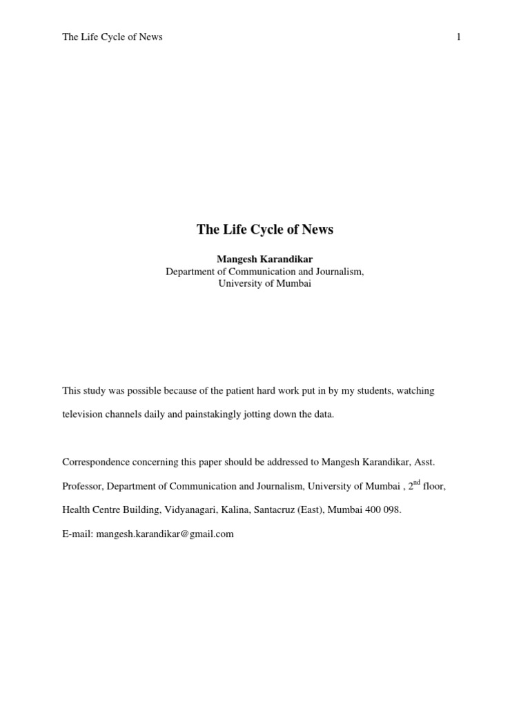 News as a Product: Its Life Cycle | PDF | Newspapers | News