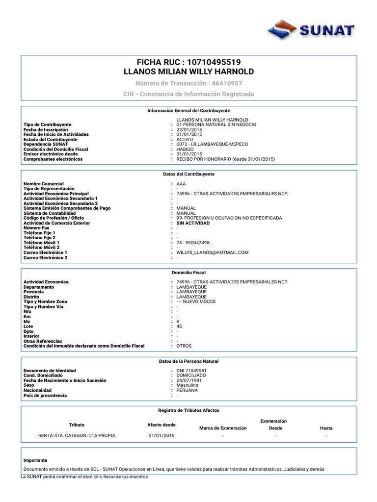 SUNAT - Menú SOL | PDF | Documento de identidad | Industrias de servicio