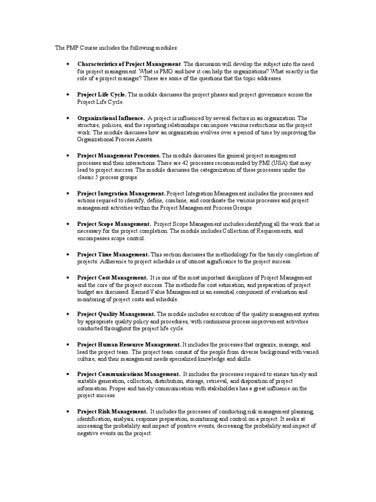 PMP Course Modules | PDF | Project Management Professional | Project ...