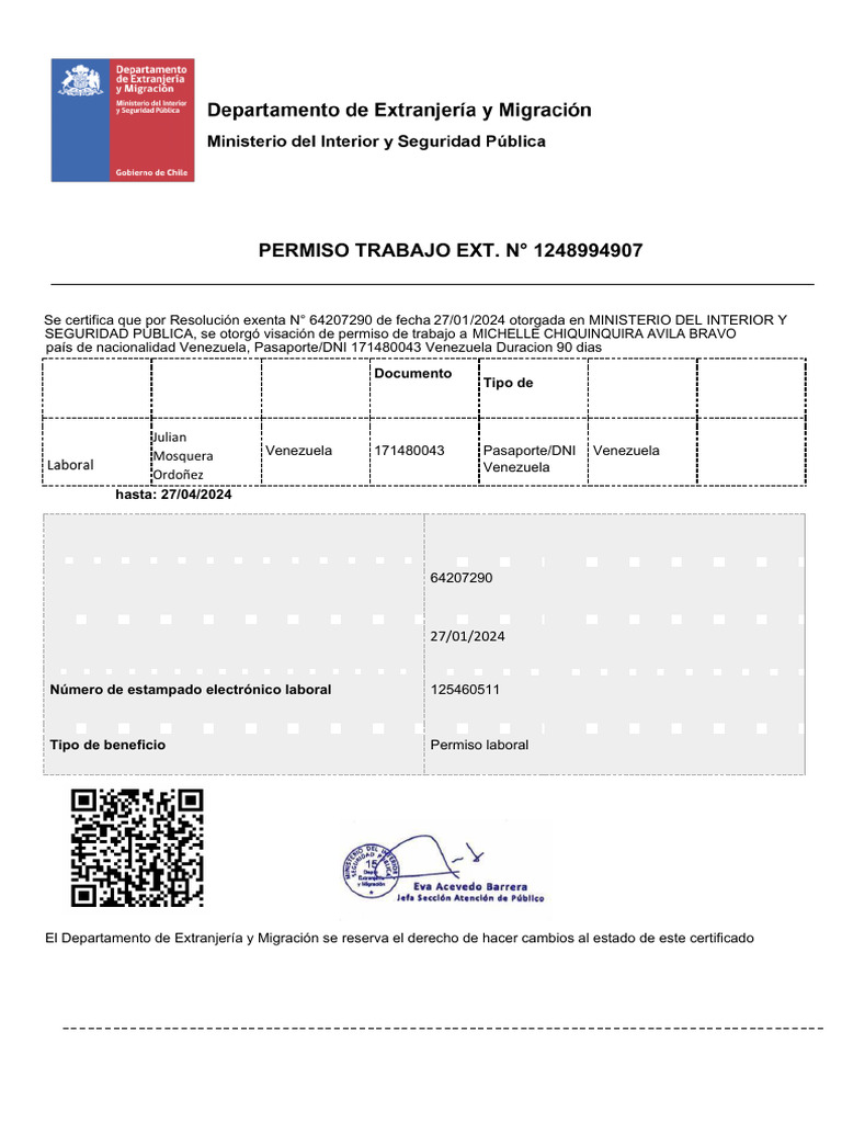 Permiso de Trabajo-Michelle | PDF | Documento de identidad | Gobierno