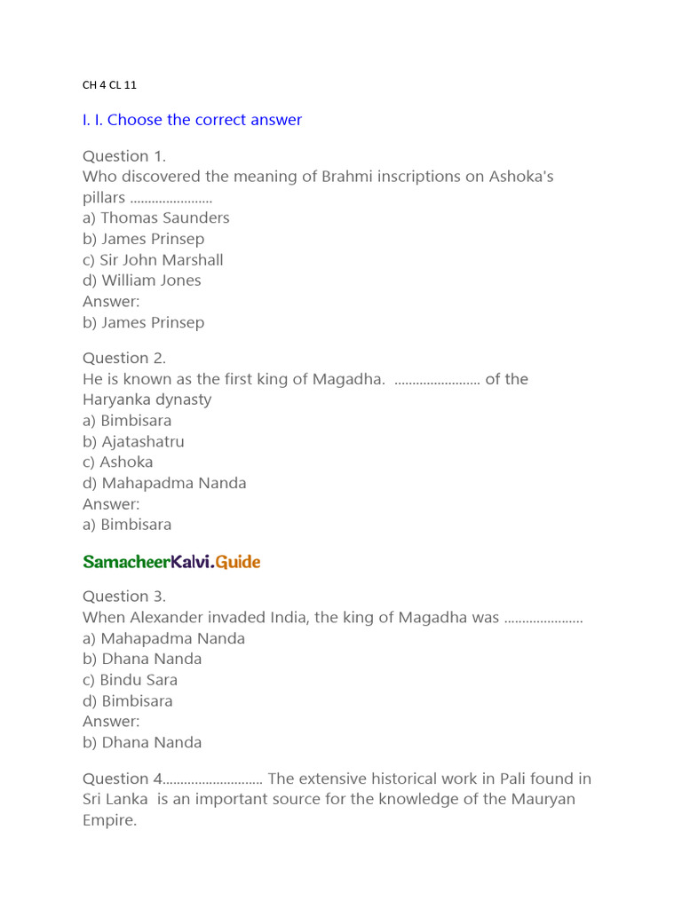 Ancient Indian History Quiz | PDF | Ashoka