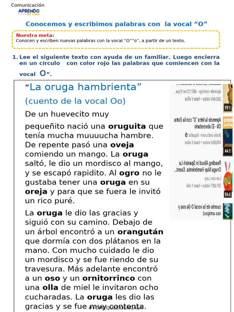 Ficha escribimos palabras con la vocal O COM (1) 07 de Mayo (1) | PDF