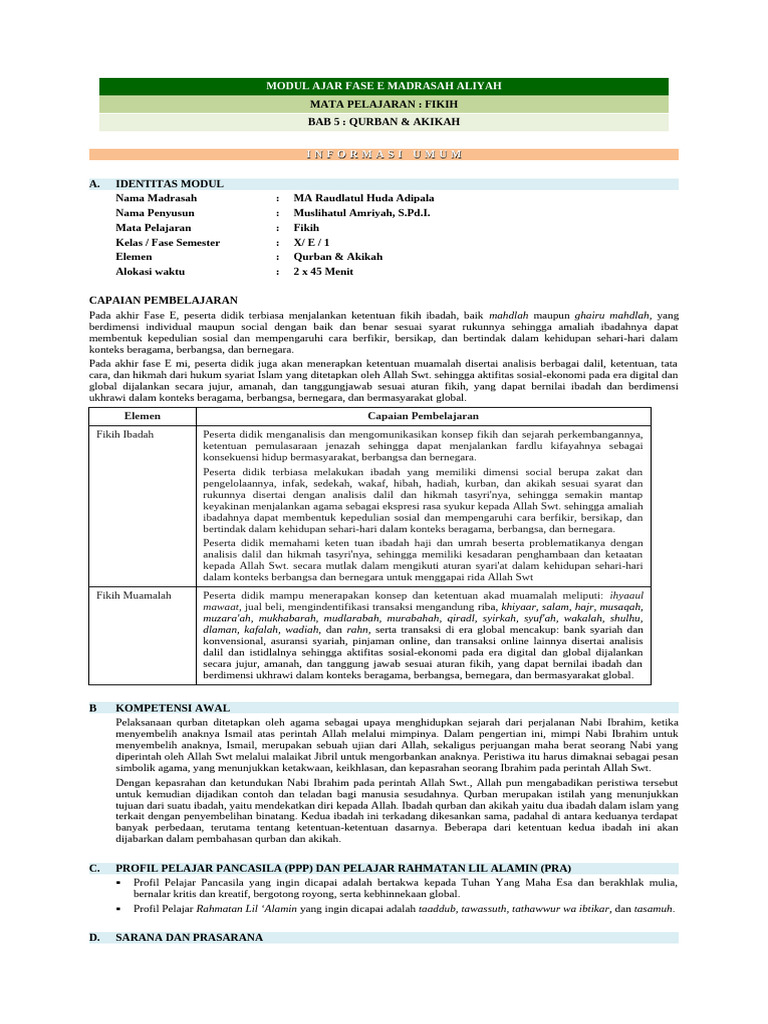 Modul Fikih 10 Bab 5 - Qurban Dan Akikah | PDF | Karier & Perkembangan | Agama & Spiritualitas