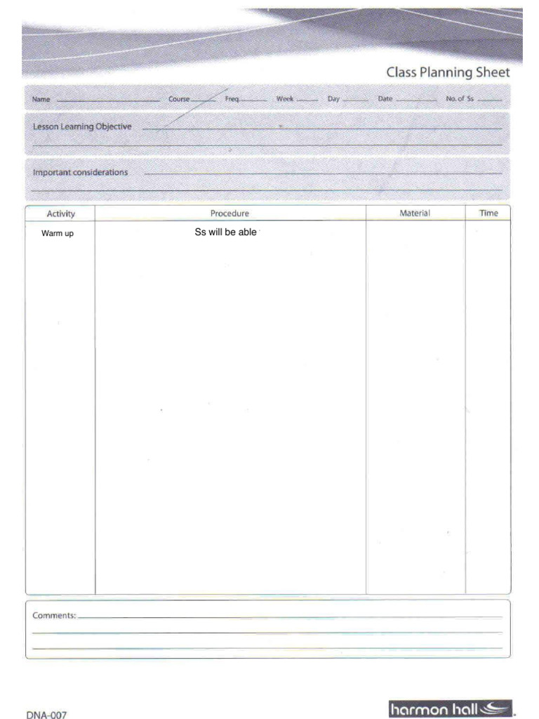 Class Planning Sheet Template | PDF