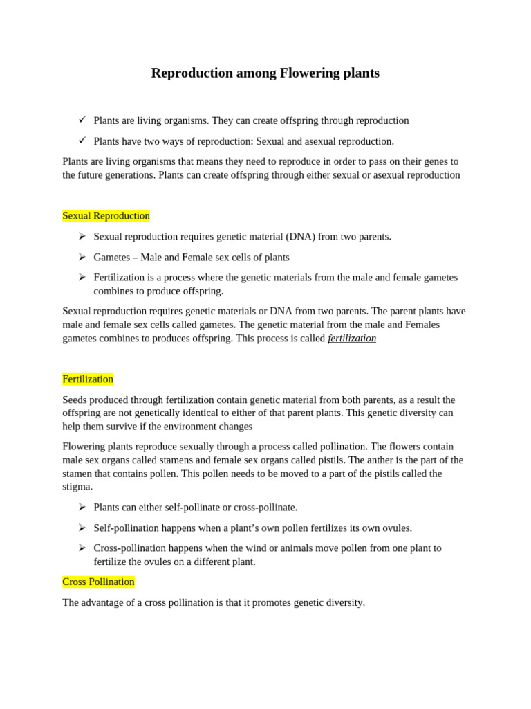 Flowering Plant Reproduction Explained | PDF | Sexual Reproduction ...
