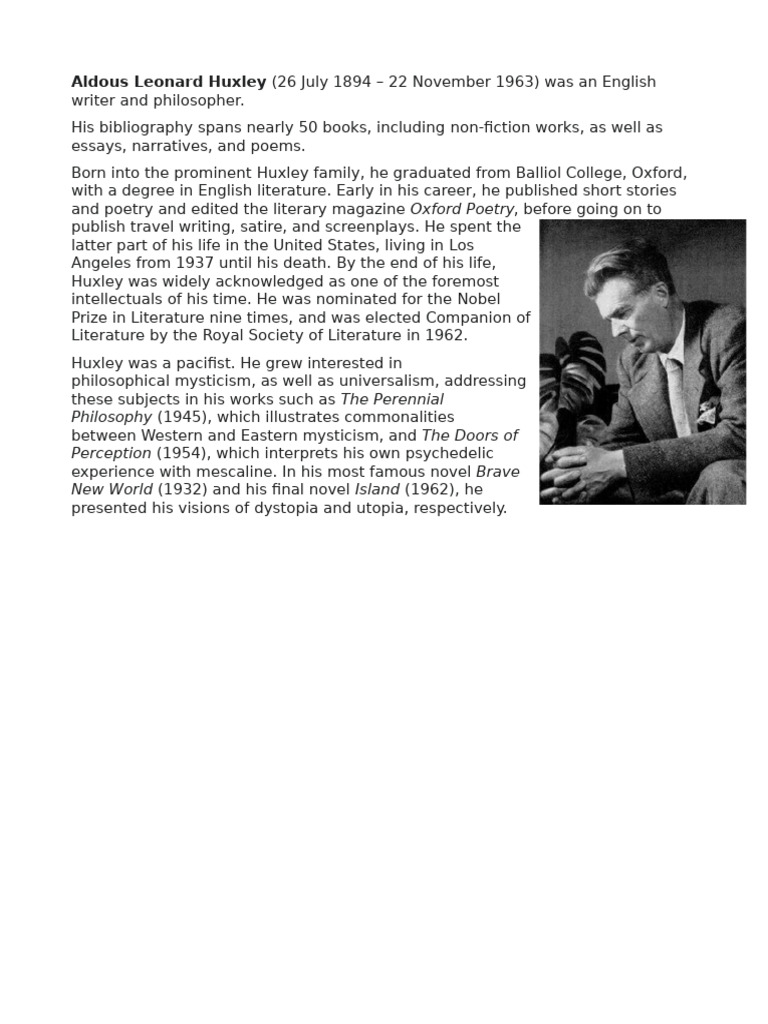 The Amazing Story Of: Aldous Huxley, The Genius Behind "Brave New World ...