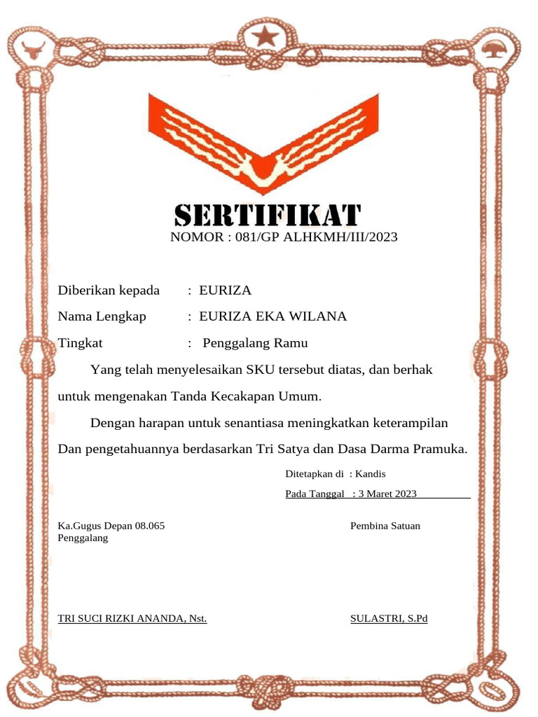 Sertifikat Tingkat Ramu Rakit Terap | PDF