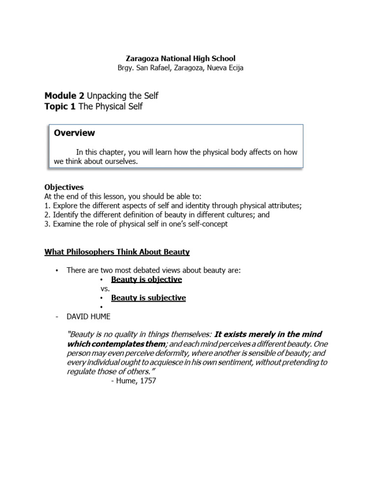 Module 2.1 The Physical Self | PDF | Beauty | Self Esteem
