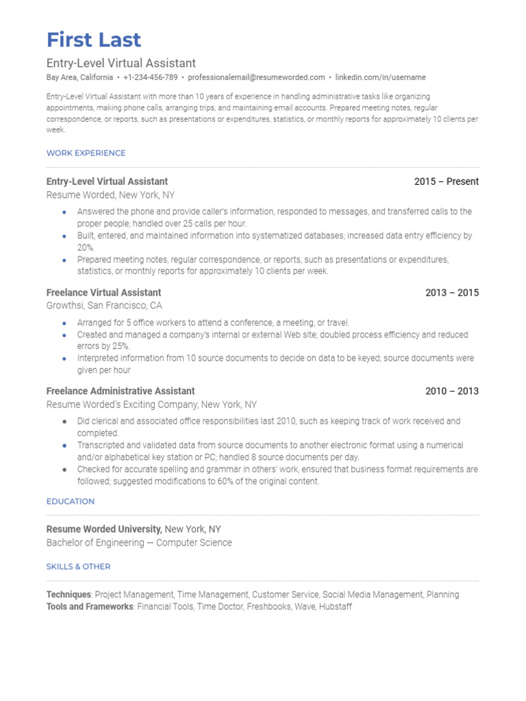Entry-Level Virtual Assistant - Template 12 | PDF | Information | Computing