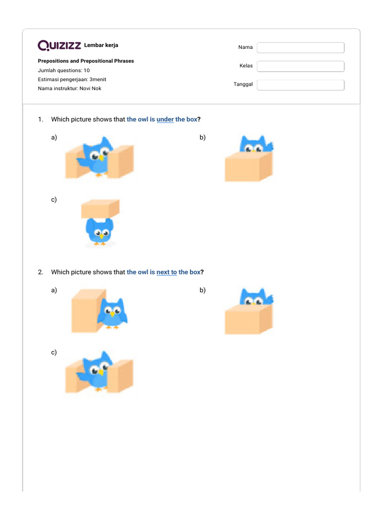 Quizizz - Prepositions and Prepositional Phrases | PDF | Language Arts ...