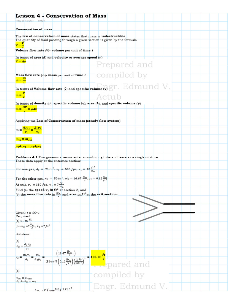 Conservation of Mass in Fluid Dynamics | PDF