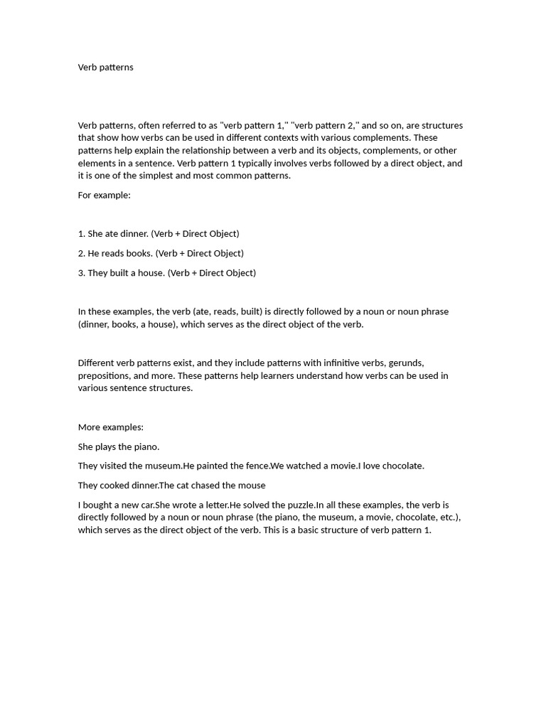 Verb Patterns 1 | PDF