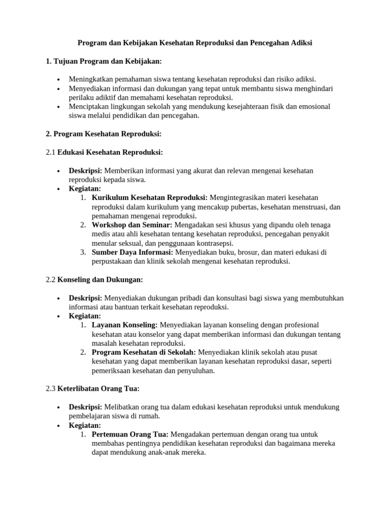 Program Dan Kebijakan Kesehatan Reproduksi Dan Pencegahan Adiksi | PDF