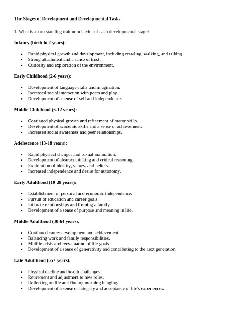 The Stages of Development and Developmental Tasks - Educ 100 | PDF ...