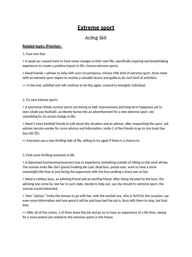 Extreme Sport - Skit and Script | PDF | Self-Improvement