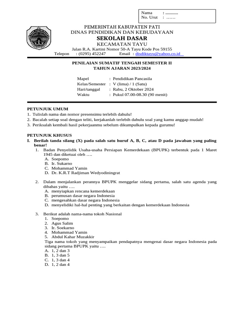5.2.2. Soal Pend. Pancasila K.5 | PDF