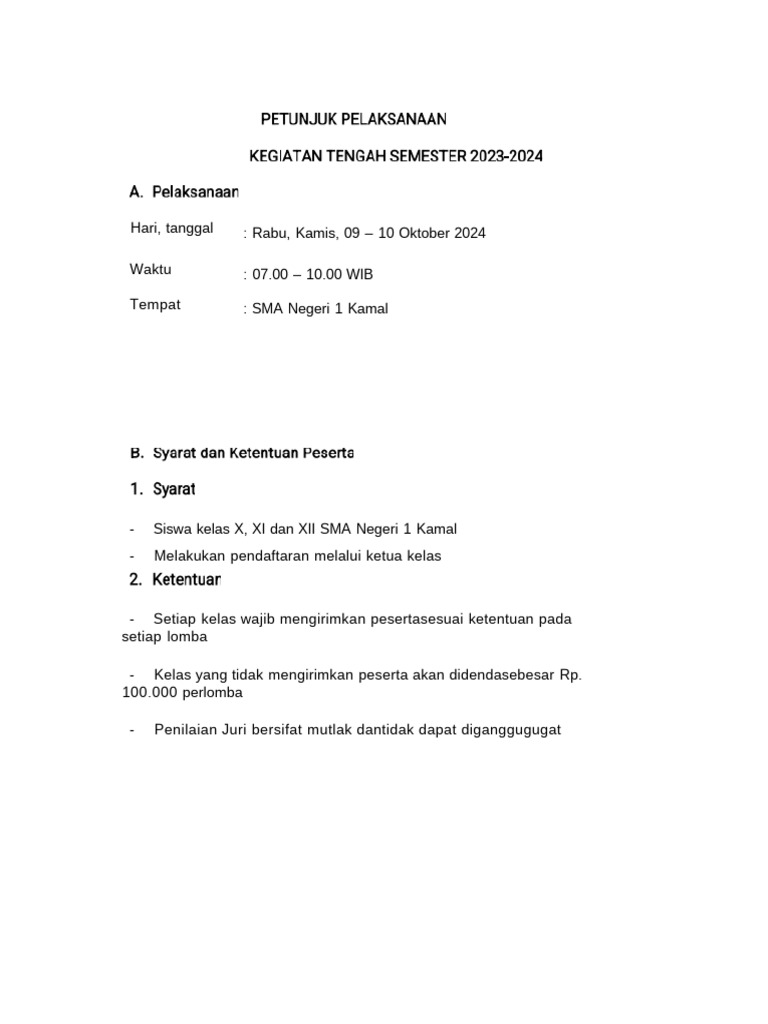 Juklak KTS 2023-2024 | PDF