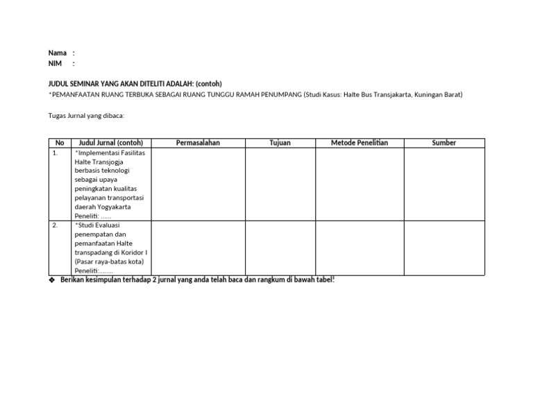 Tabel Tugas Jurnal-MK - semiNAR | PDF
