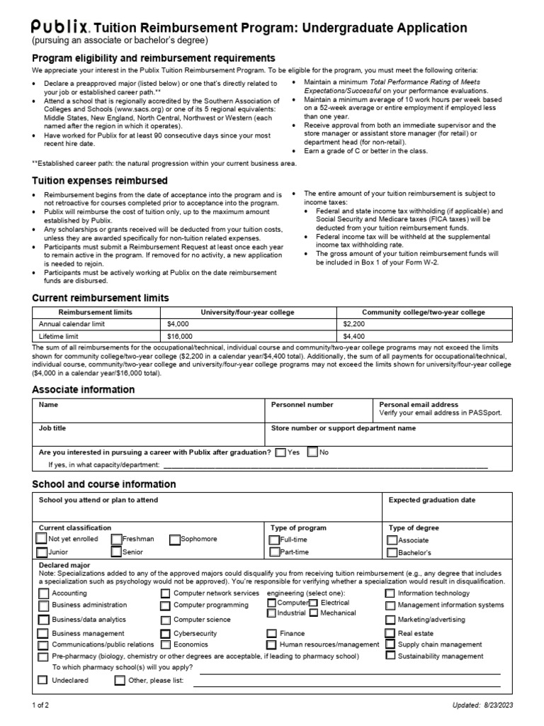 Publix Tuition Reimbursement Application Guide | PDF | Income Tax ...