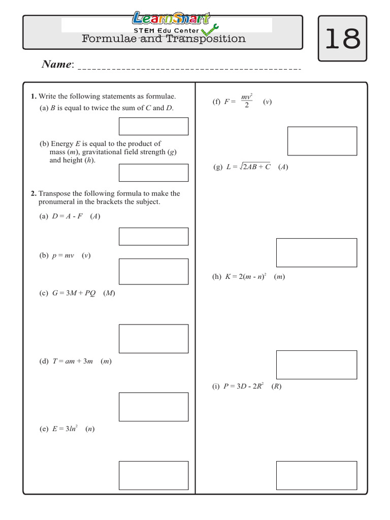 Formulae and Transposition | PDF | Teaching Methods & Materials