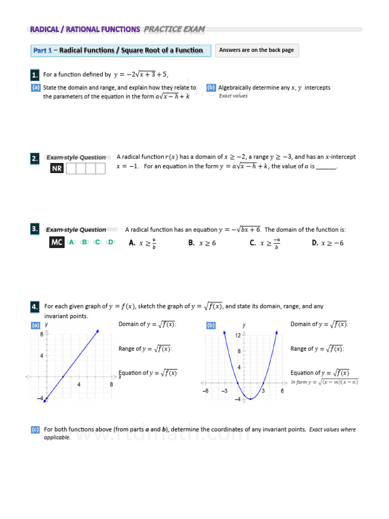 Rational Functions Practice Exam Pdf Asymptote Function Mathematics
