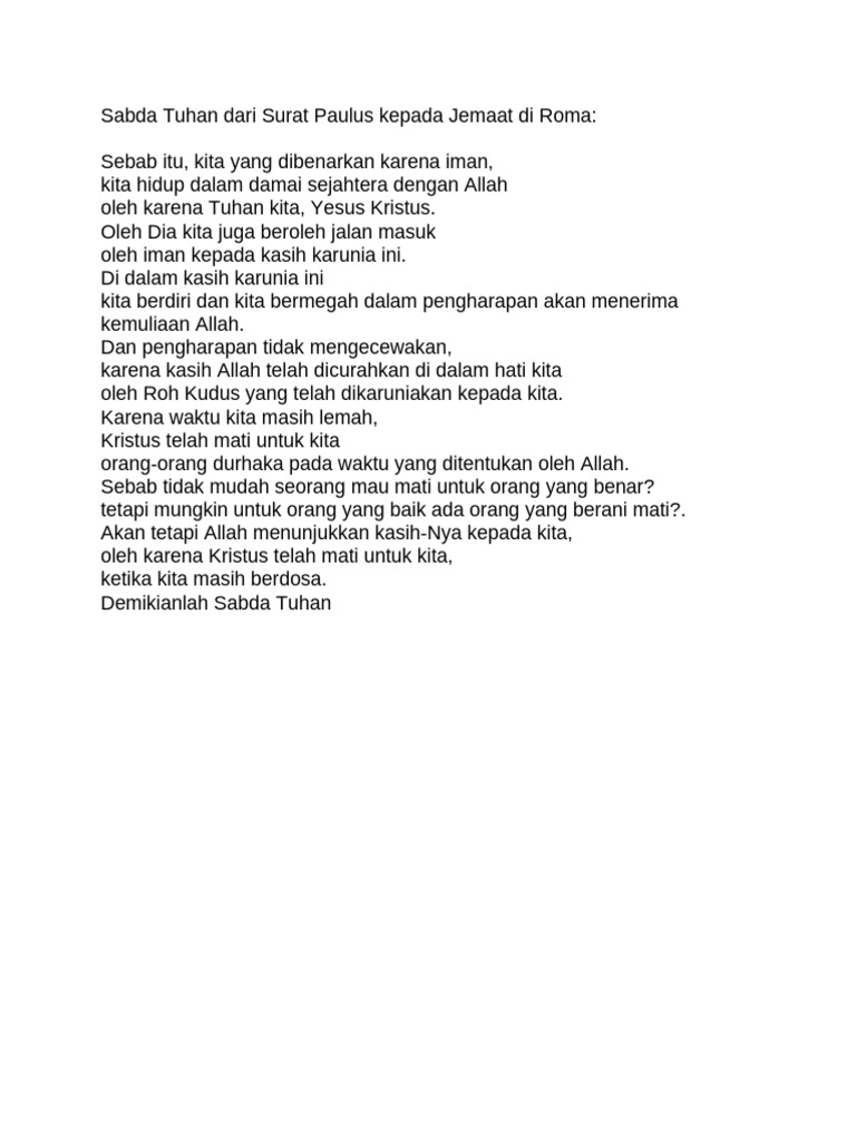Sabda Tuhan Dari Surat Paulus Kepada Jemaat Di Roma | PDF