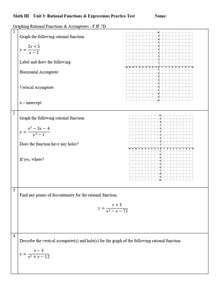 Rationals Practice Test Final | PDF | Asymptote | Mathematical Analysis