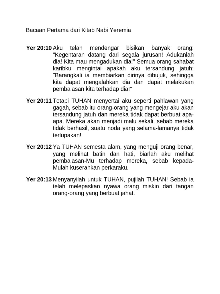 Bacaan Pertama Dari Kitab Nabi Yeremia | PDF