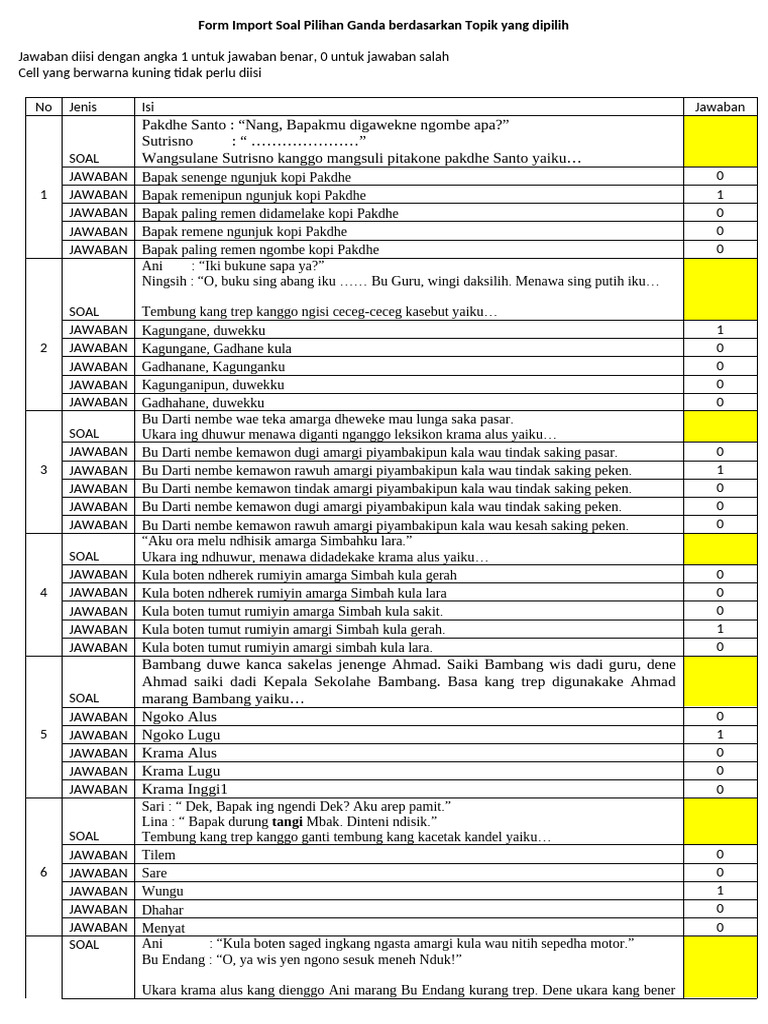 Naskah Soal-Anna Devi-BahasaJawa-X - Anna Devi Sriwening | PDF