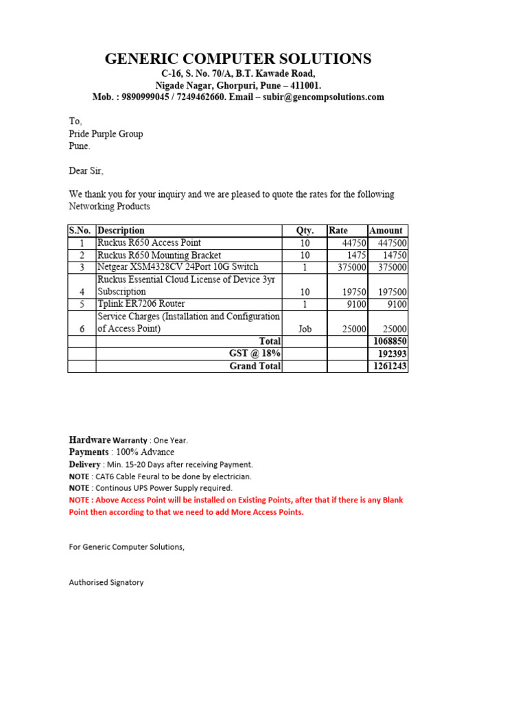 Quotation For Wifi Ruckus 2024 | PDF