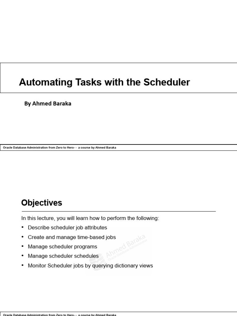 Automating Tasks with the Scheduler | PDF | Databases | Pl/Sql Automating Tasks with the Scheduler | PDF | Databases | Pl/Sql