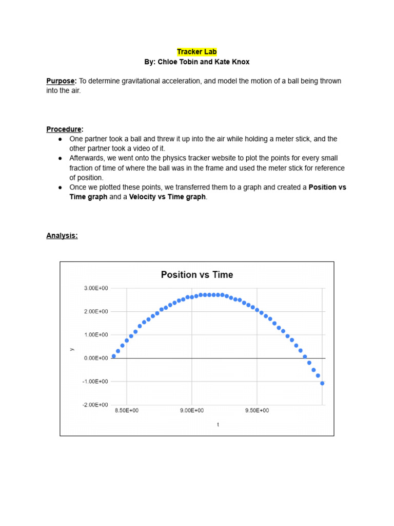 Tracker Lab by - Chloe Tobin and Kate Knox | PDF | Science & Mathematics