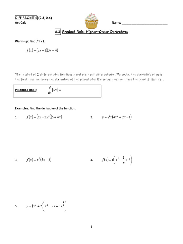 Acc Calc DIFFERENTIATION PACKET 2 (2.3, 2.4) | PDF | Derivative ...