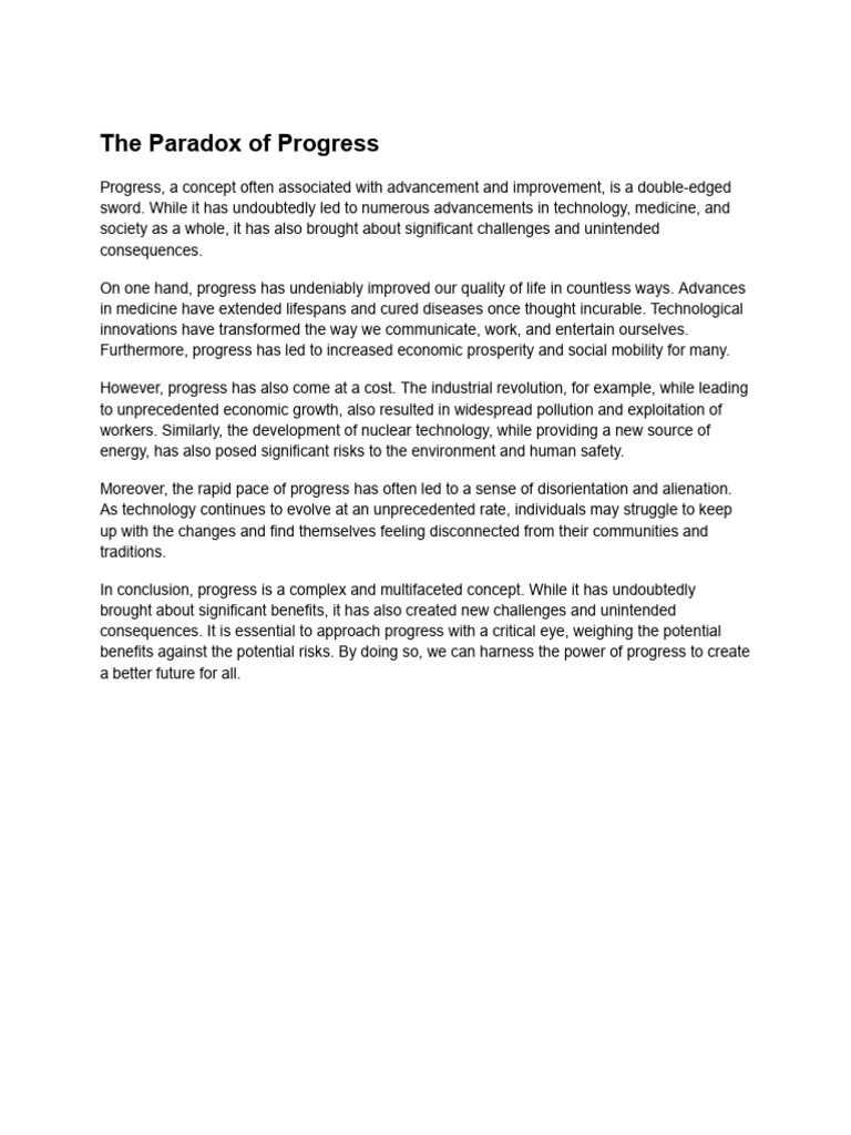 Understanding the Paradox of Progress | PDF