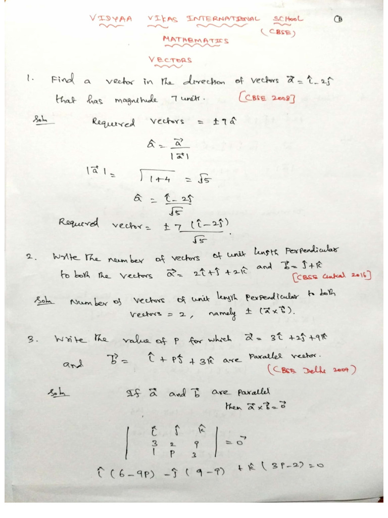 Vectors Previous Year Question | PDF