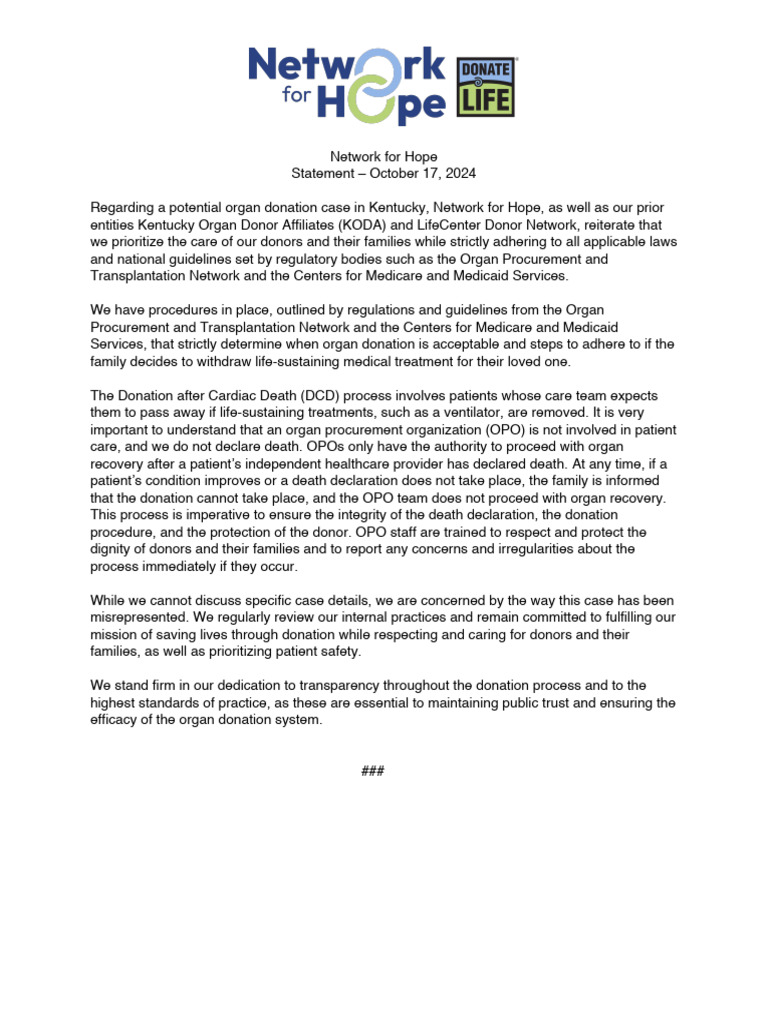 Network For Hope Statement - 10.17.2024 | PDF | Social Science ...